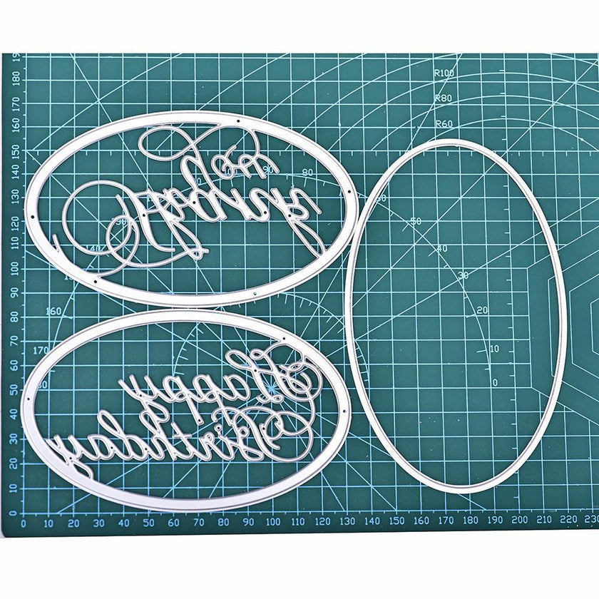 Inloveartshop Happy Birthday Oval Border and Frame Cutting Dies