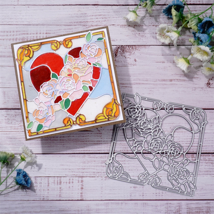 Inlovearts Rose Heart Square Frame Cutting Dies